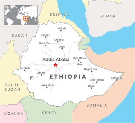 Ethiopia Political Map With Capital Addis Ababa Most Important Cities