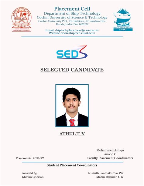 Placement Cell Dept Of Ship Technology Cusat On Linkedin