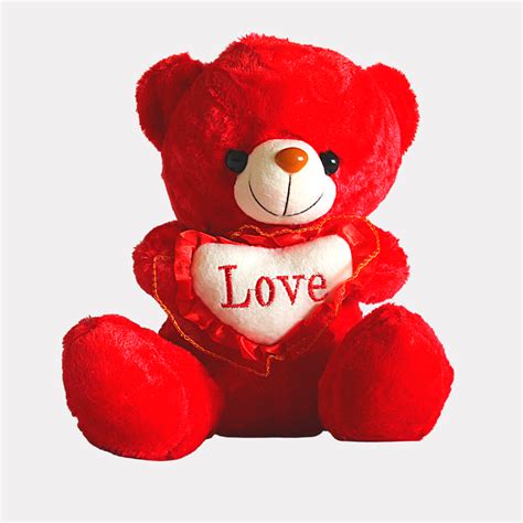 Red Teddy Bear With Heart Soft Toy 35 Cm Red Miniwhale