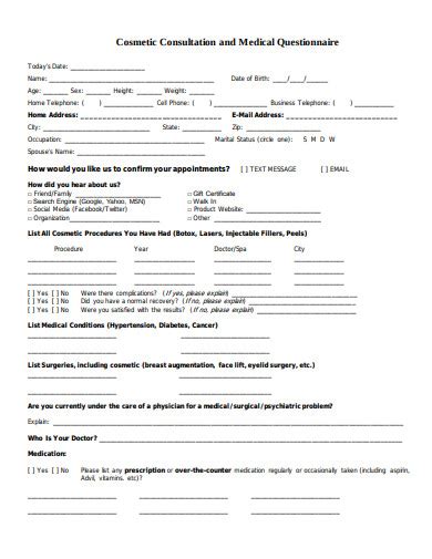 Makeup Questionnaire Template Saubhaya Makeup