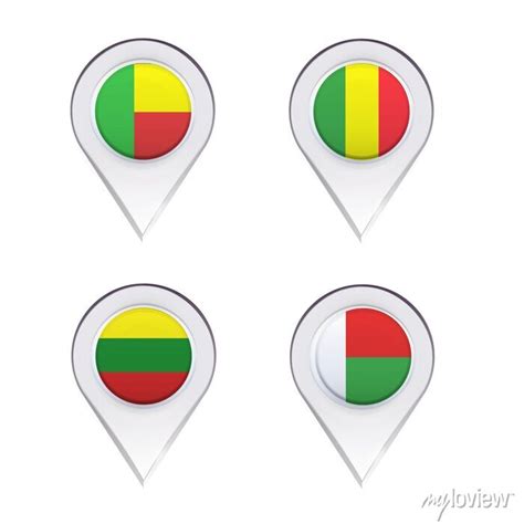 Flags Inside Pointers Over White Background Wall Mural • Murals Mali