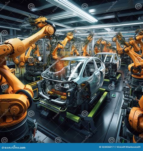 Mass Production Assembly Line Of Modern Cars Industrial Of Automatic