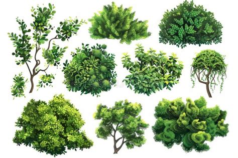 Collection Of Topiary Bushes In Various Shapes And Sizes Isolated On