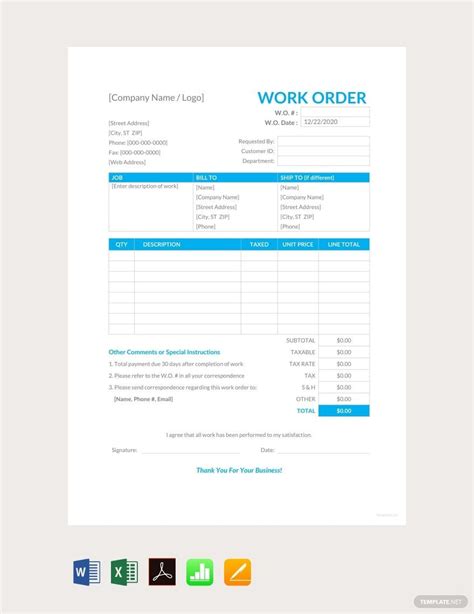 Editable Work Order Templates In Pdf To Download
