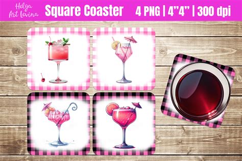 Cocktail Square Coasters Sublimation Graphic By Helga Art Levina