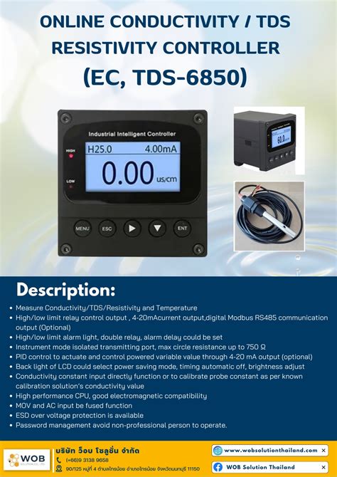 Online Conductivity Tds Resistivity Controller Ec Tds 6850