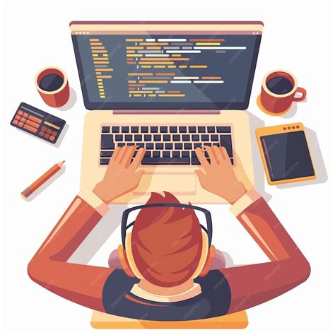 Premium Vector Efficient Coder Workspace Flat Design Vector