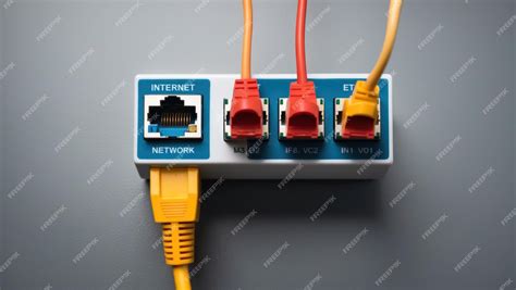 A Top Down View Of An Ethernet Hub Connected With Multiple Cables Premium Ai Generated Image