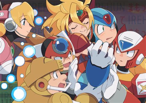 Safebooru 2girls 4boys Alia Mega Man Android Armor Axl Mega Man
