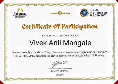 Certificate Placement Program Vivek Mangale