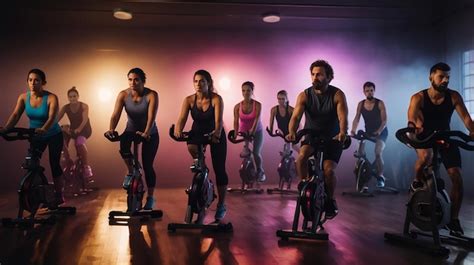 Group Of People Participating In Spinning Class Premium Ai Generated