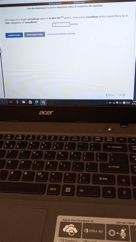 Solved The Mass Of A Single Vanadium Atom Is 846×10−23