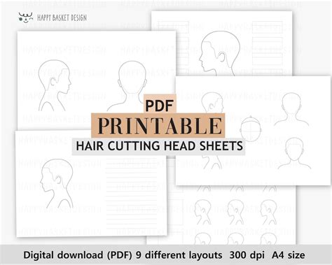 9 Layouts Blank Hair Cutting Head Sheets Pdf Printable A4 Size For