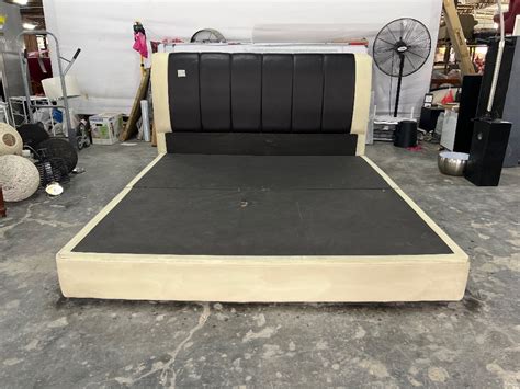 Leather King Size Bed Frame Black And White Colour Rangka Katil Saiz