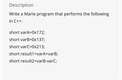 Solved Description Write A Marie Program That Performs The