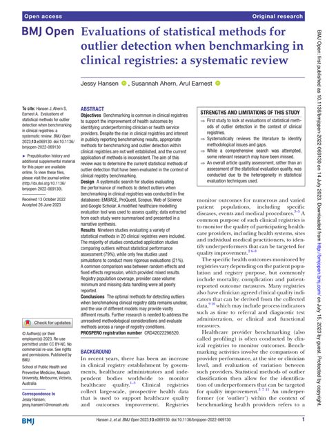 Pdf Evaluations Of Statistical Methods For Outlier Detection When Benchmarking In Clinical