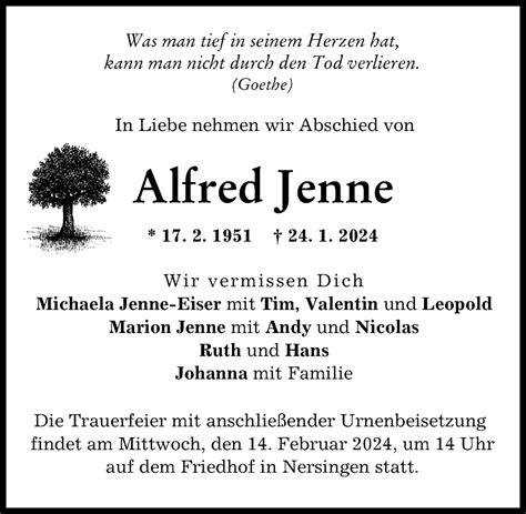Traueranzeigen Von Alfred Jenne Augsburger Allgemeine Zeitung
