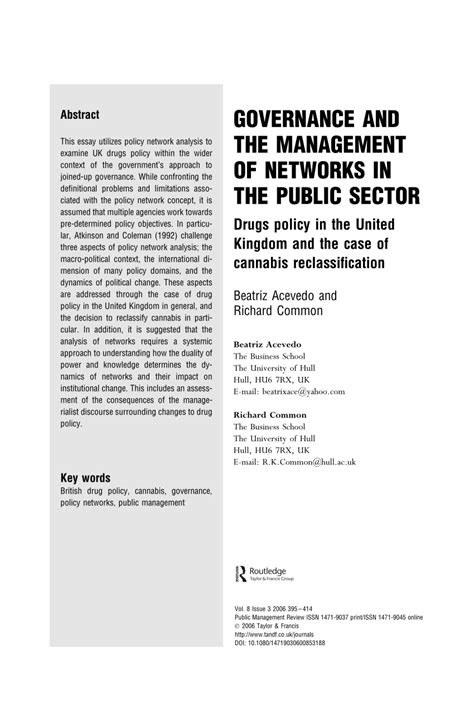 Pdf Governance And The Management Of Networks In The Public Sector
