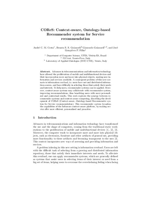 Pdf Cores Context Aware Ontology Based Recommender System For