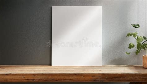 Minimalistic Interior With Blank Canvas On Elevated Wooden Platform 3d Rendering Stock