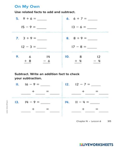 Related Addition And Subtraction Facts Worksheet Live Worksheets Worksheets Library