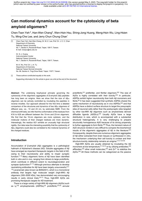 Pdf Can Motional Dynamics Account For The Cytotoxicity Of Beta