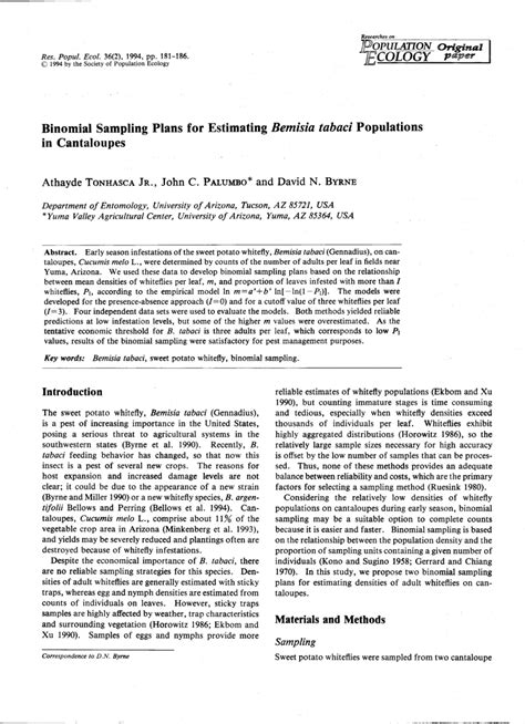 Pdf Binomial Sampling Plans For Estimatingbemisia Tabaci Populations