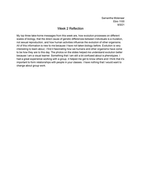 Week 2 Reflection Refelection Samantha Molenaar Ebio 1100 9 3 Week 2 Reflection My Top