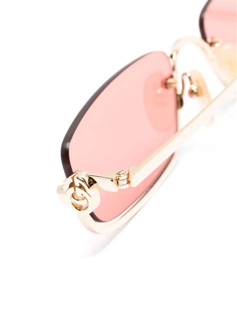 Gucci Eyewear Metallic Rectangular Frame Sunglasses Gold Farfetch