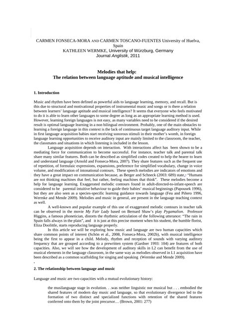 Pdf Melodies That Help The Relation Between Language Aptitude And