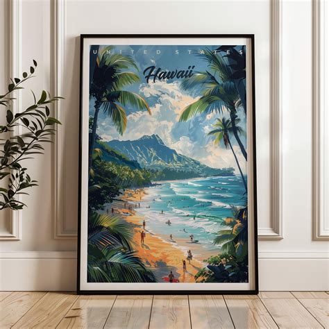 Hawaii Poster Art Tropical Hawaii Travel Art