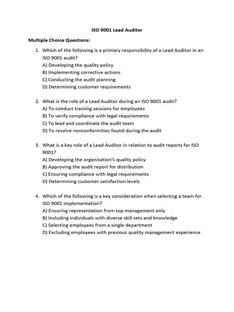 Iso 9001 Lead Auditor Mock Exam Pdf Audit Iso 9000