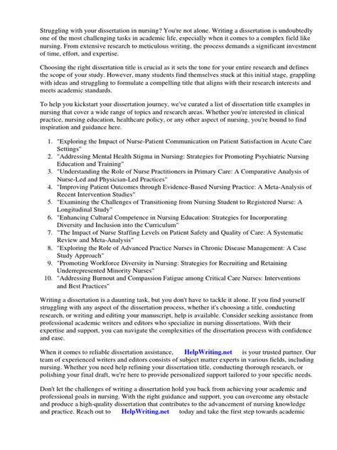 Dissertation Title Examples Nursing Pdf Nursing Thesis