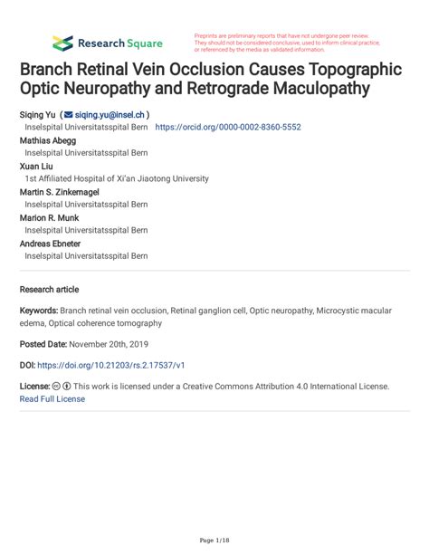 Pdf Branch Retinal Vein Occlusion Causes Topographic Optic Neuropathy