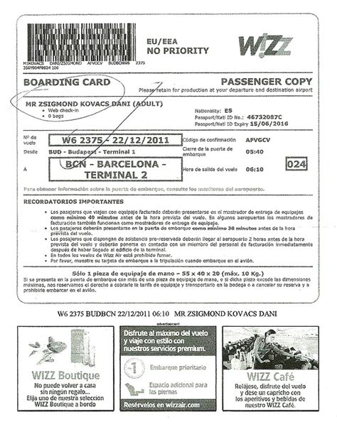 The Travelers Drawer Wizz Air Electronic Boarding Card For The