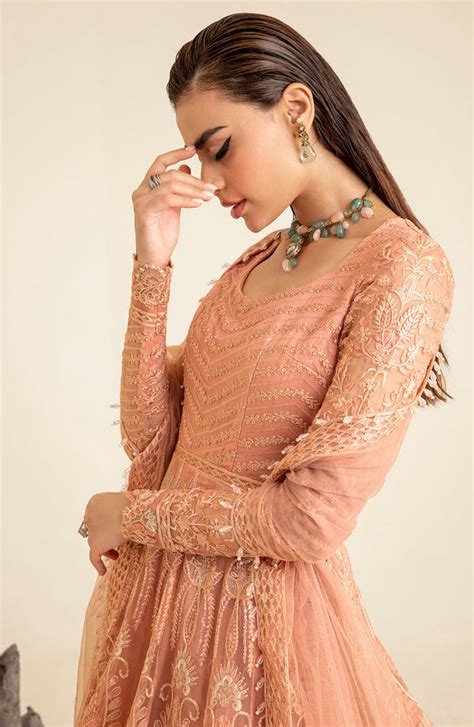 Luxury Tea Pink Pakistani Wedding Dress Pishwas Frock Nameera By Farooq