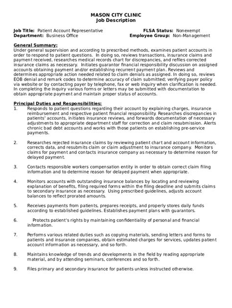 Patient Account Manager Flsa Status Exempt Job Code Doc Template