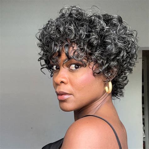 Salt And Pepper Voluminous Short Cut Curly Bob Wig 100 Human Hair