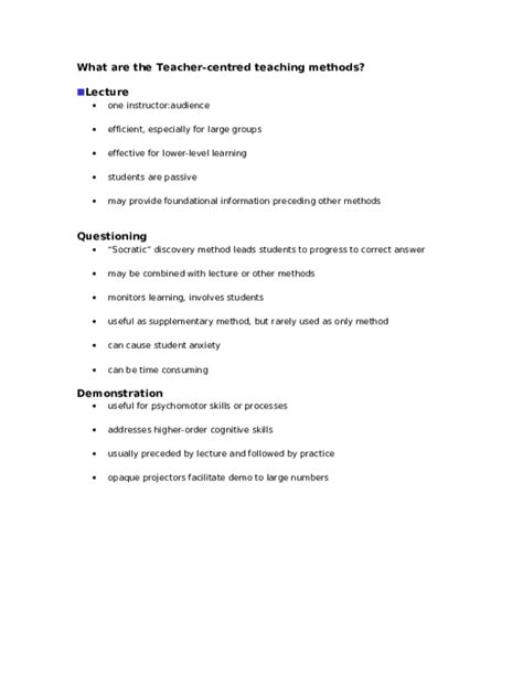 Doc What Are The Teacher Centred Teaching Methods