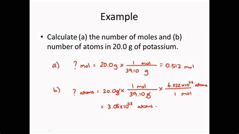 Examples Of Calculations Involving The Mole For Elements Youtube