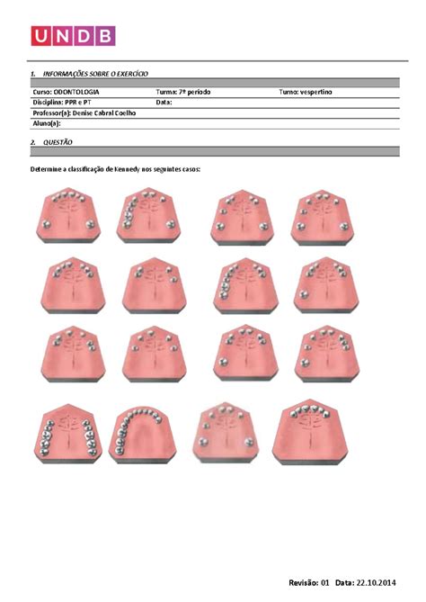 Exercício Classificação De Kennedy Odontologia Revisão 01 Data 22