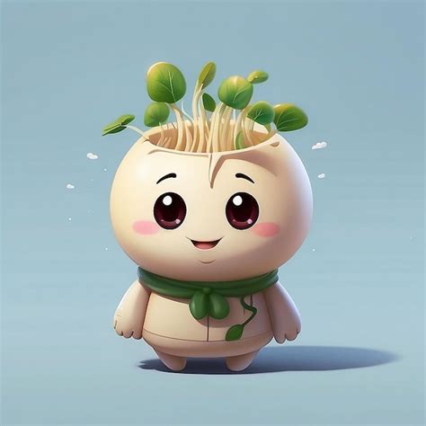 Premium Photo 3d Cute Bean Sprout Character