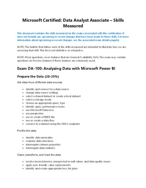 Microsoft Certified Data Analyst Associate Skills Measured Microsoft