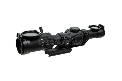Modern Sniper Scope On A White Back Optical Device For Aiming And Shooting At Long Distances
