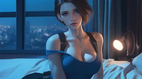 K Hd Wallpaper Jill Valentine Resting In Moonlit Hotel Room