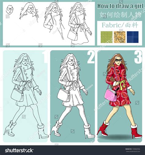 Demonstrating How Draw Girl Steps You Vector De Stock Libre De Regal As