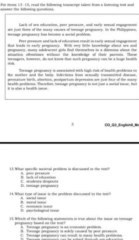 For Items 13 15 Read The Following Transcript Taken From A Listening