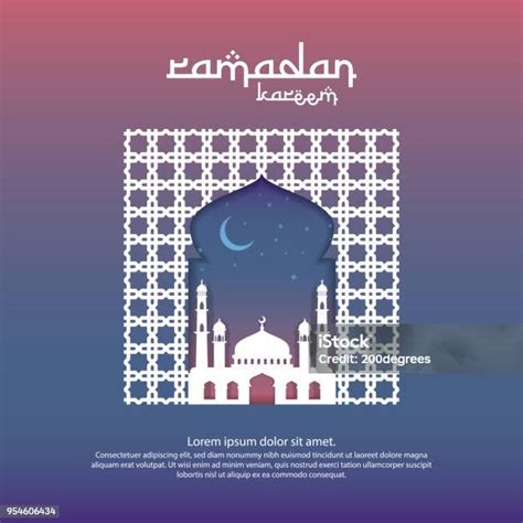 라마단 카림 이슬람 모스크와 추상 장식 패턴 요소 디자인 배너 또는 카드 배경 벡터 일러스트 레이 션에 대 한 인사 0명에 대한 스톡 벡터 아트 및 기타 이미지 Istock