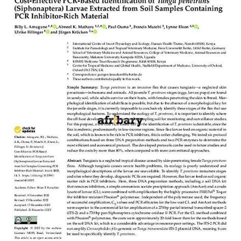 Cost Effective Pcr Based Identification Of Tunga Penetrans Siphonaptera Larvae Extracted From