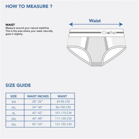 Chaffree Mens Briefs Size Chart Chaffree